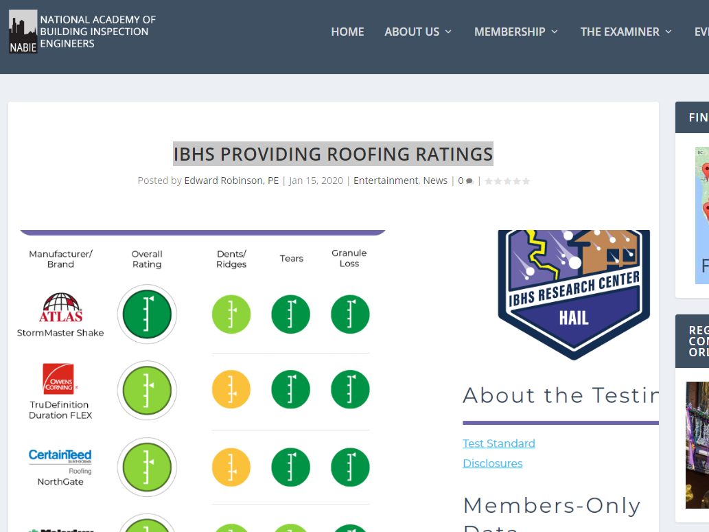 IBHS PROVIDING ROOFING RATINGS | Professional Engineering Inspections, Inc.